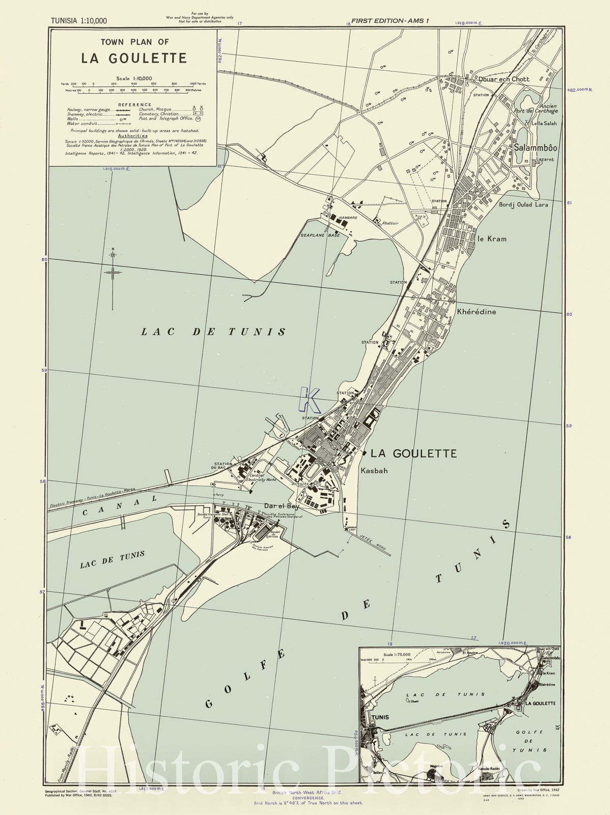 Map : La Goulette, Tunisia 1943, Town plan of La Goulette , Antique Vi ...