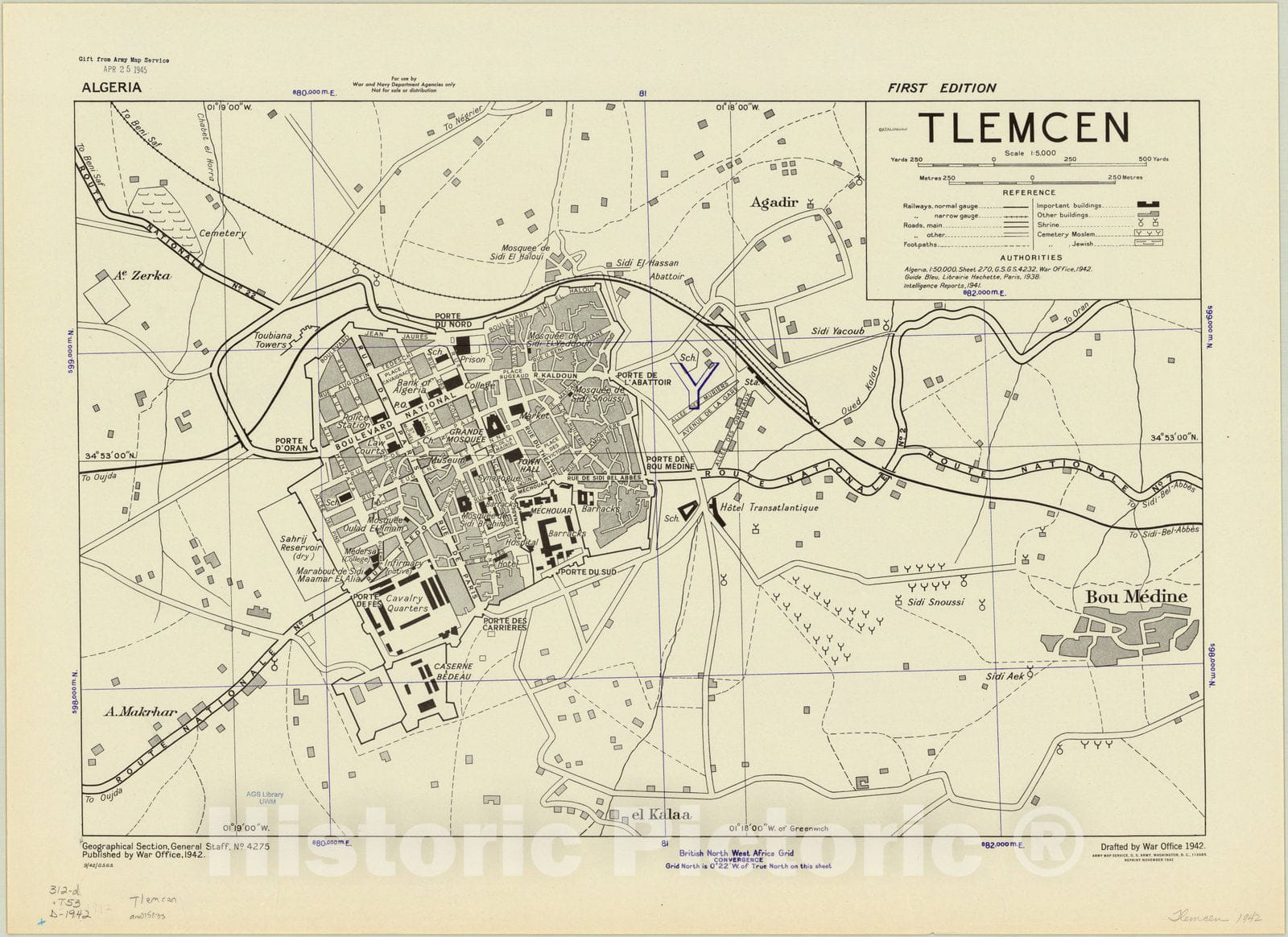 Map : Tlemcen, Algeria 1942, Tlemcen , Antique Vintage Reproduction ...