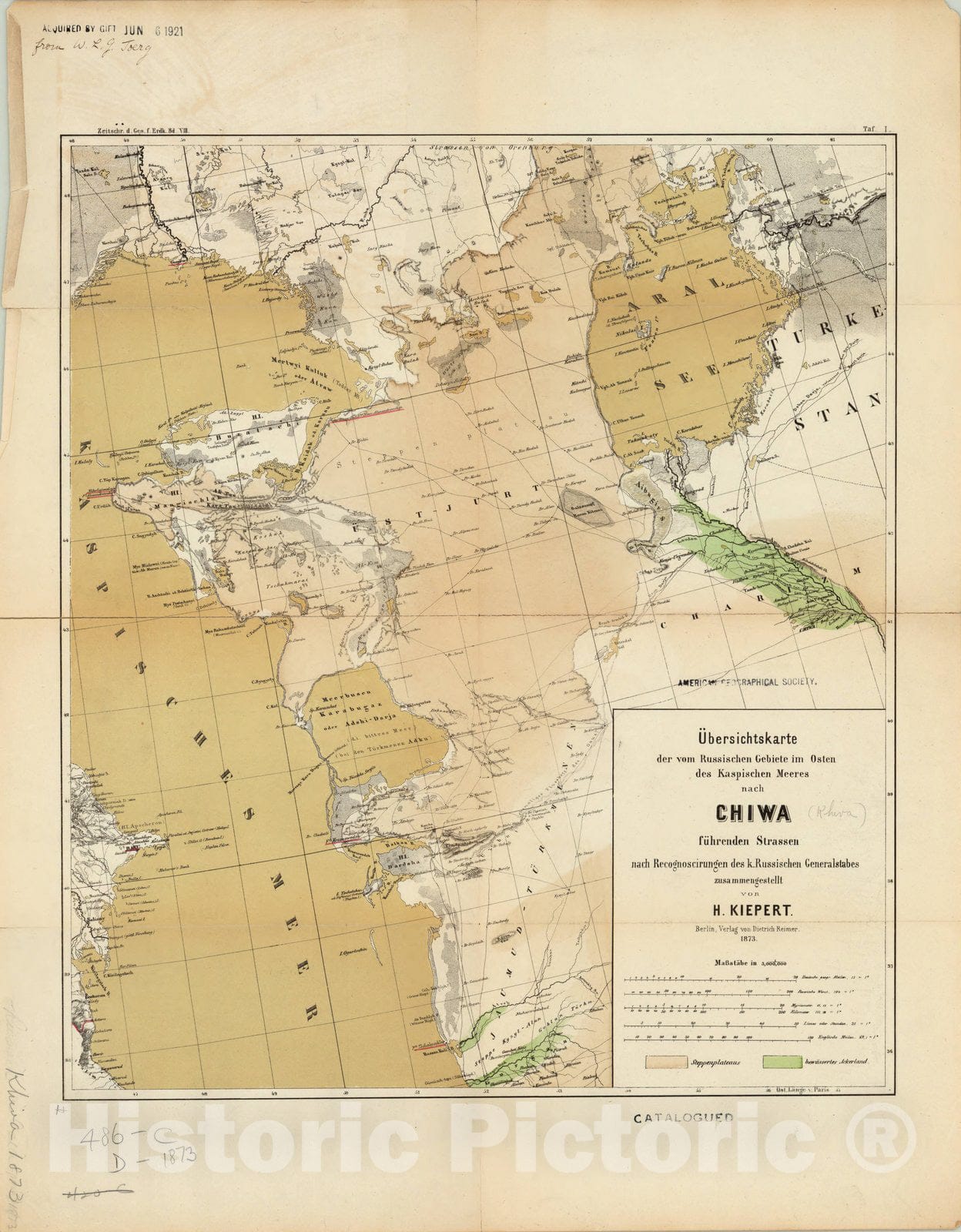 Historic Map : Khiva region, Uzbekistan 1873, Ubersichtskarte der vom ...
