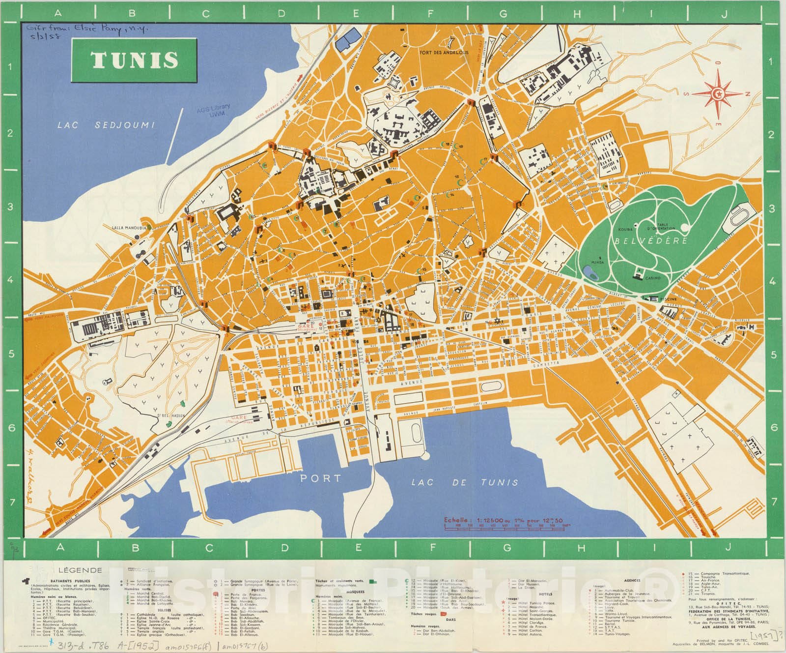 Map : Tunis, Tunisia 1952, Tunis , Antique Vintage Reproduction ...