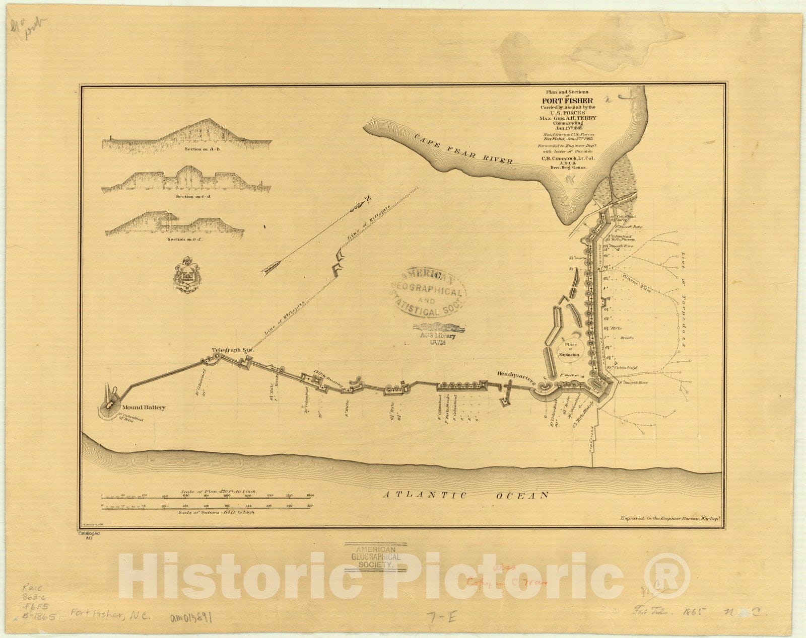 Map : Fort Fisher, North Carolina 1865, Plan and sections of Fort Fish ...