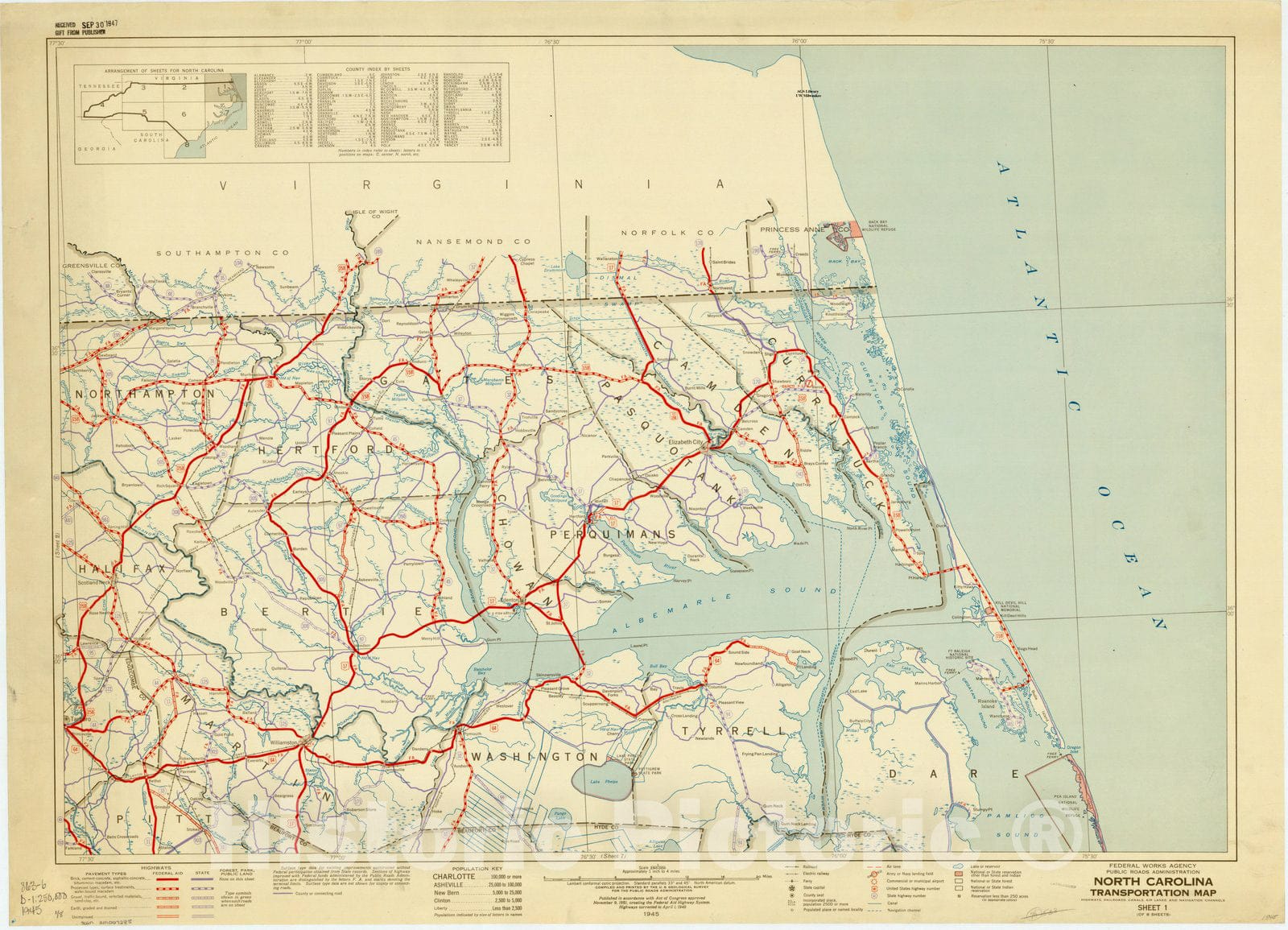Map : North Carolina 1945 8, North Carolina transportation map : Highw ...