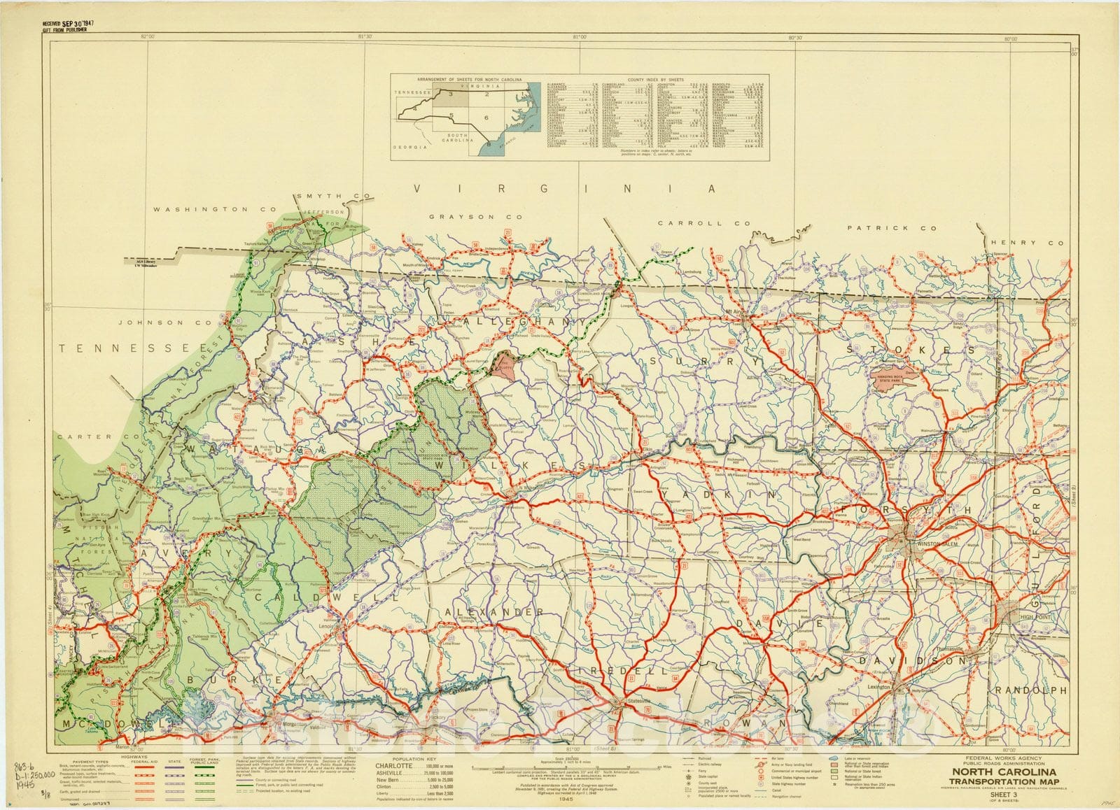 Map : North Carolina 1945 2, North Carolina transportation map : Highw ...