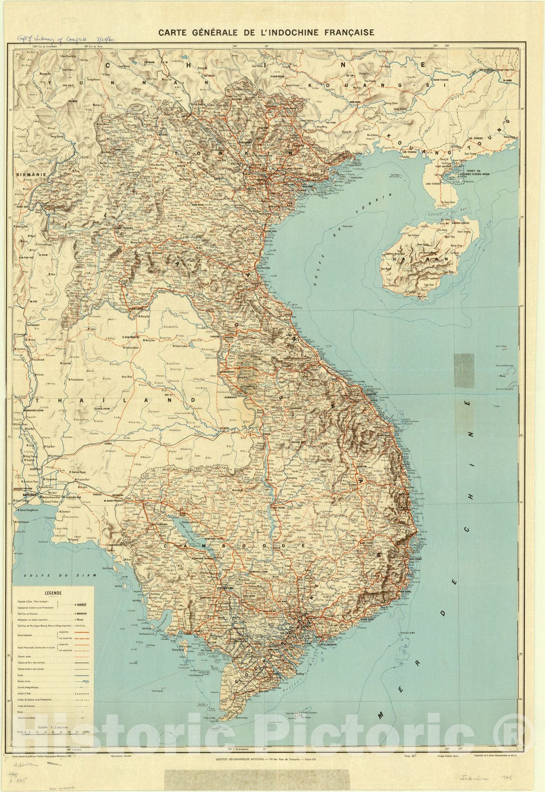 Map : Indochina 1945, Carte generale de l'Indochine Franc?aise, Antiqu ...