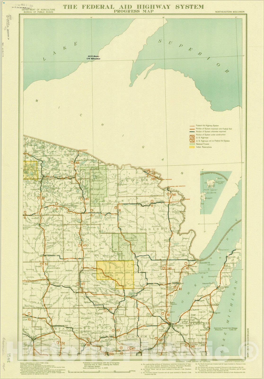 Map : Wisconsin 1935 1, The Federal Aid Highway System progress map ...