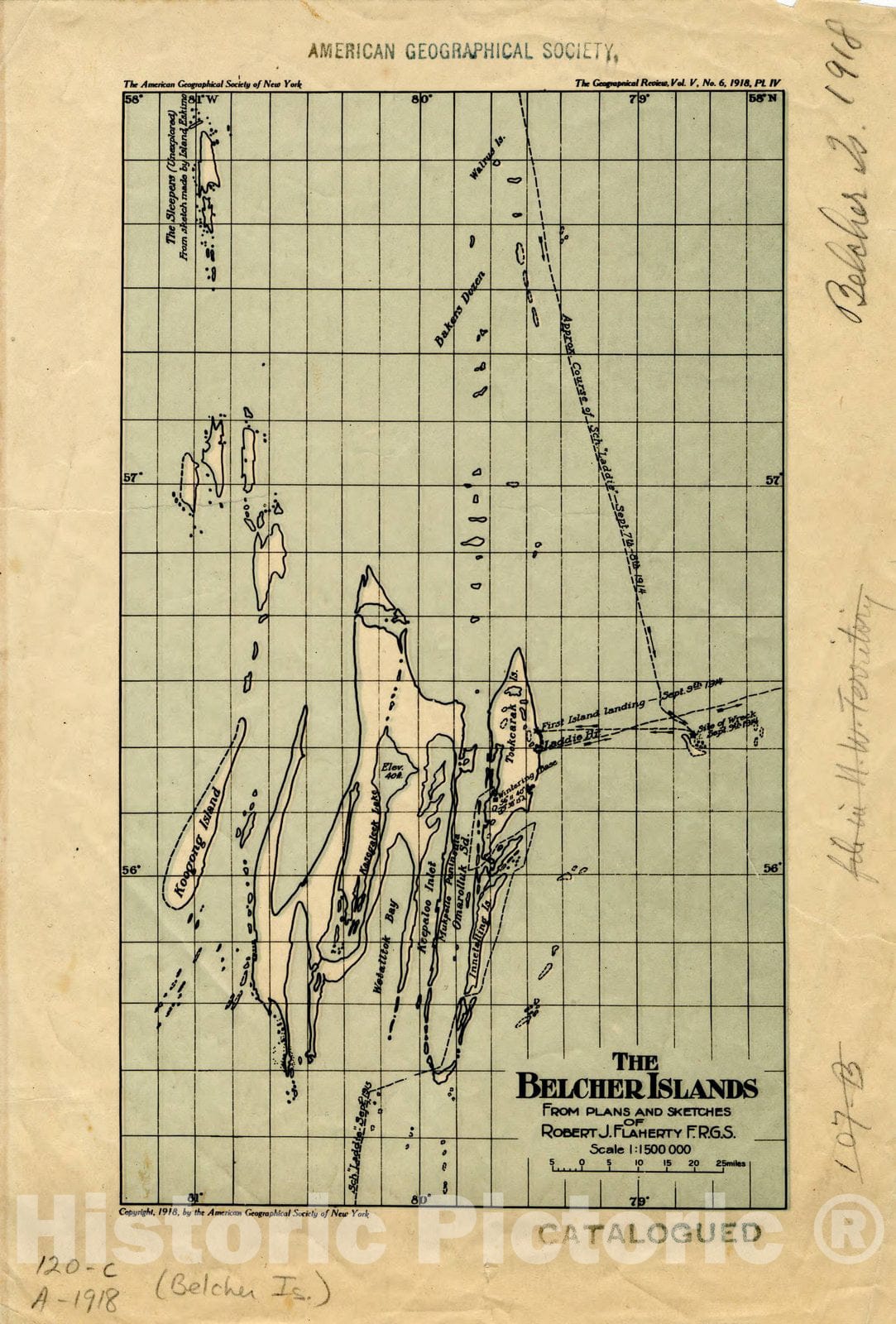 Map : Belcher Islands (Nunavut) 1918, The Belcher Islands , Antique Vi ...