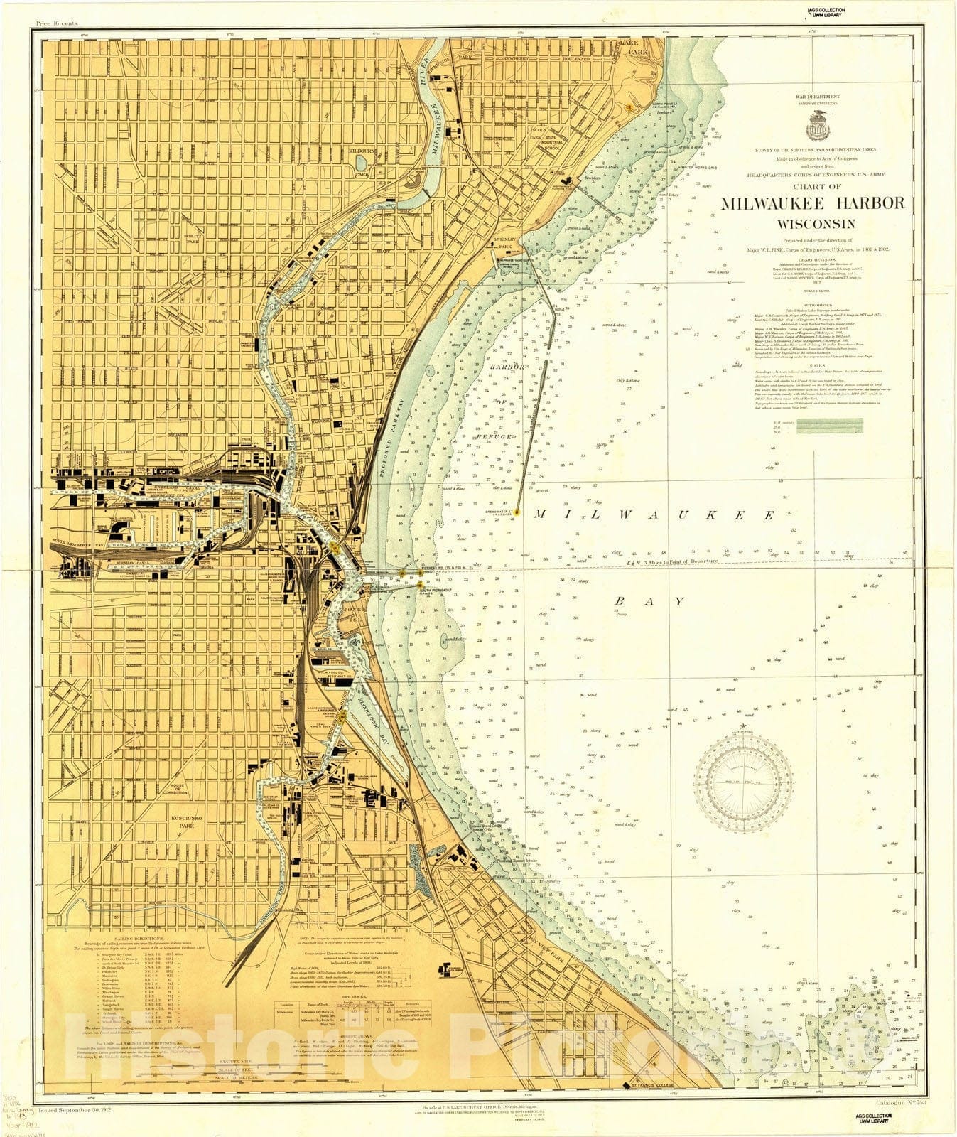 Map : Milwaukee Harbor, Wisconsin 1915, Chart of Milwaukee Harbor, Wis ...