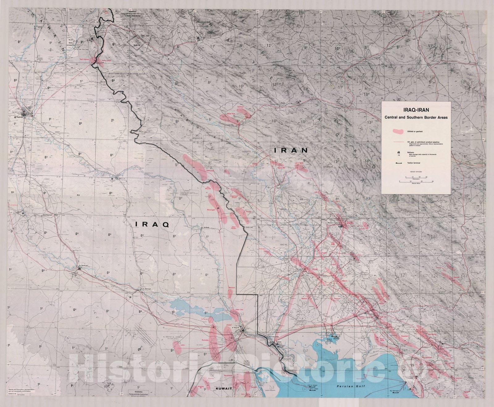 Map : Iran and Iraq 1980, Iraq-Iran central and southern border areas ...