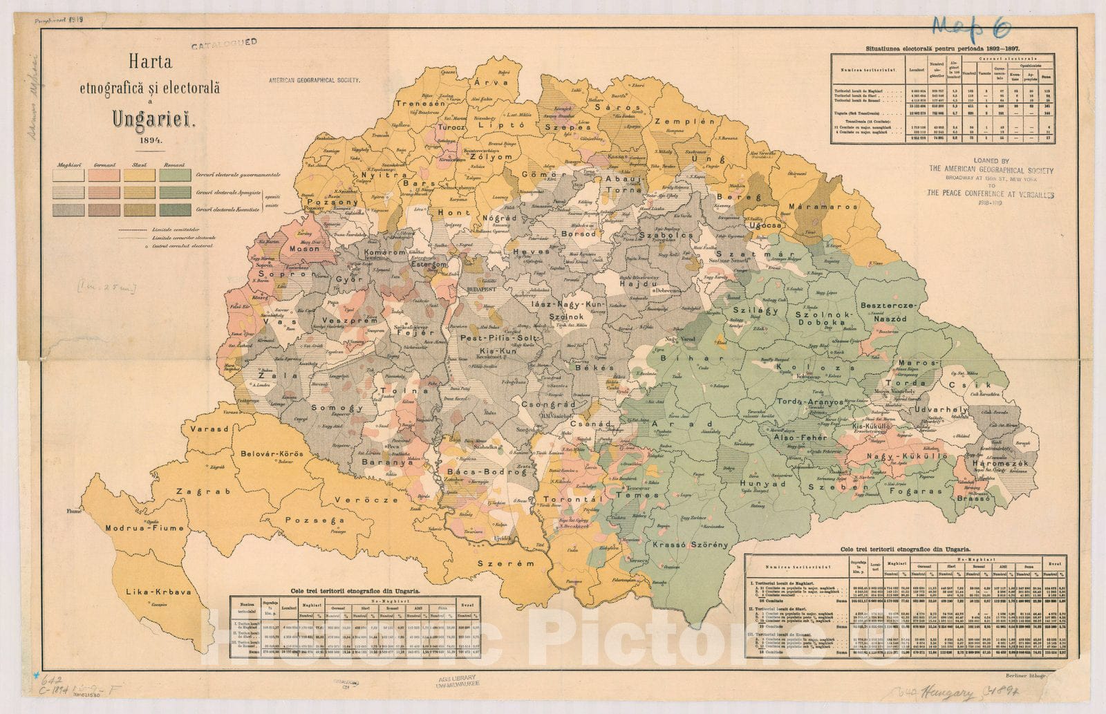 Map : Hungary 1894, Harta etnografica si electorala a Ungariei, Antiqu ...