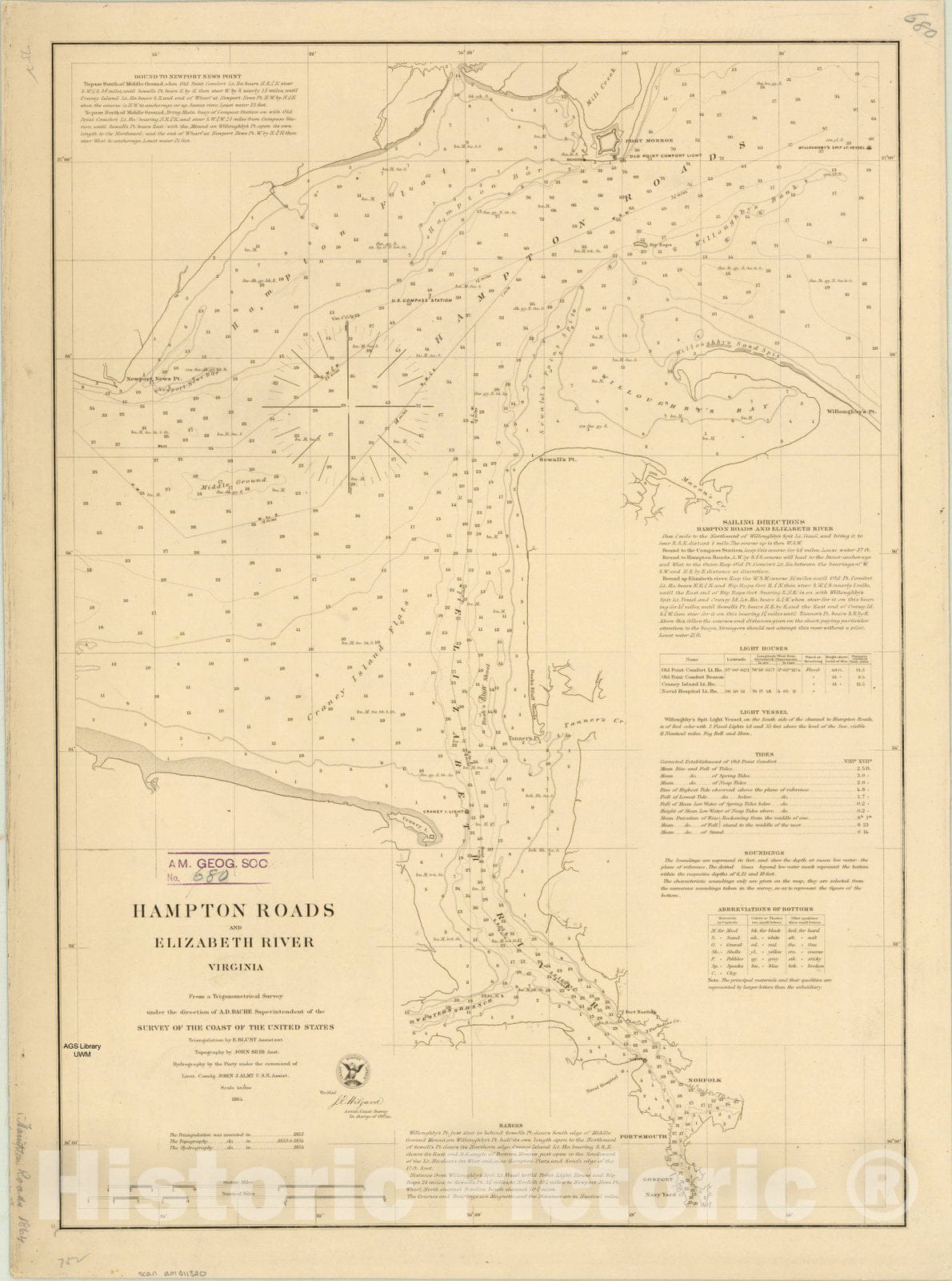 Map : Elizabeth River, Virginia 1864, Hampton Roads and Elizabeth Rive ...