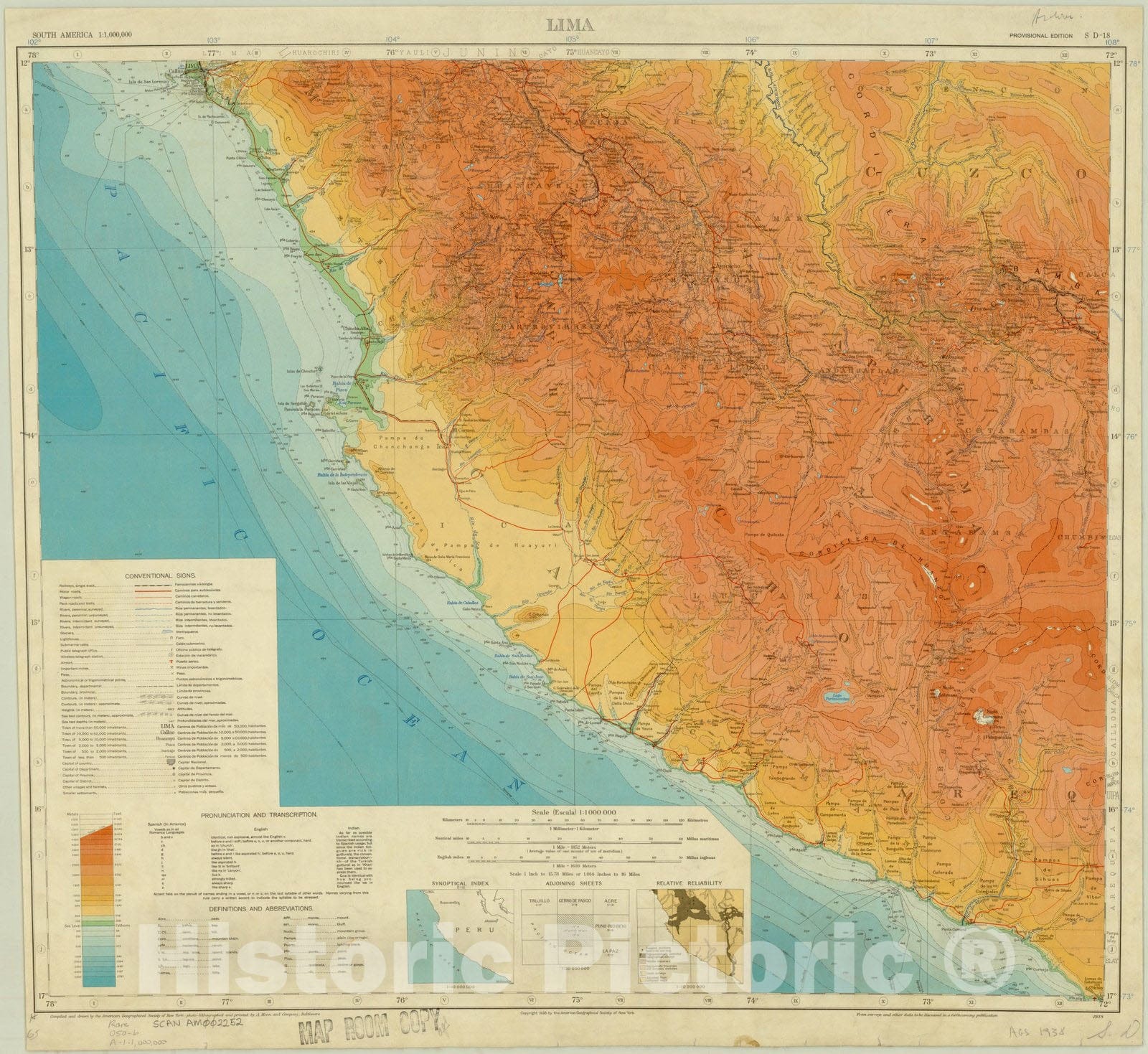 Map : Lima, Peru 1938, Map of Hispanic America, Antique Vintage Reprod ...