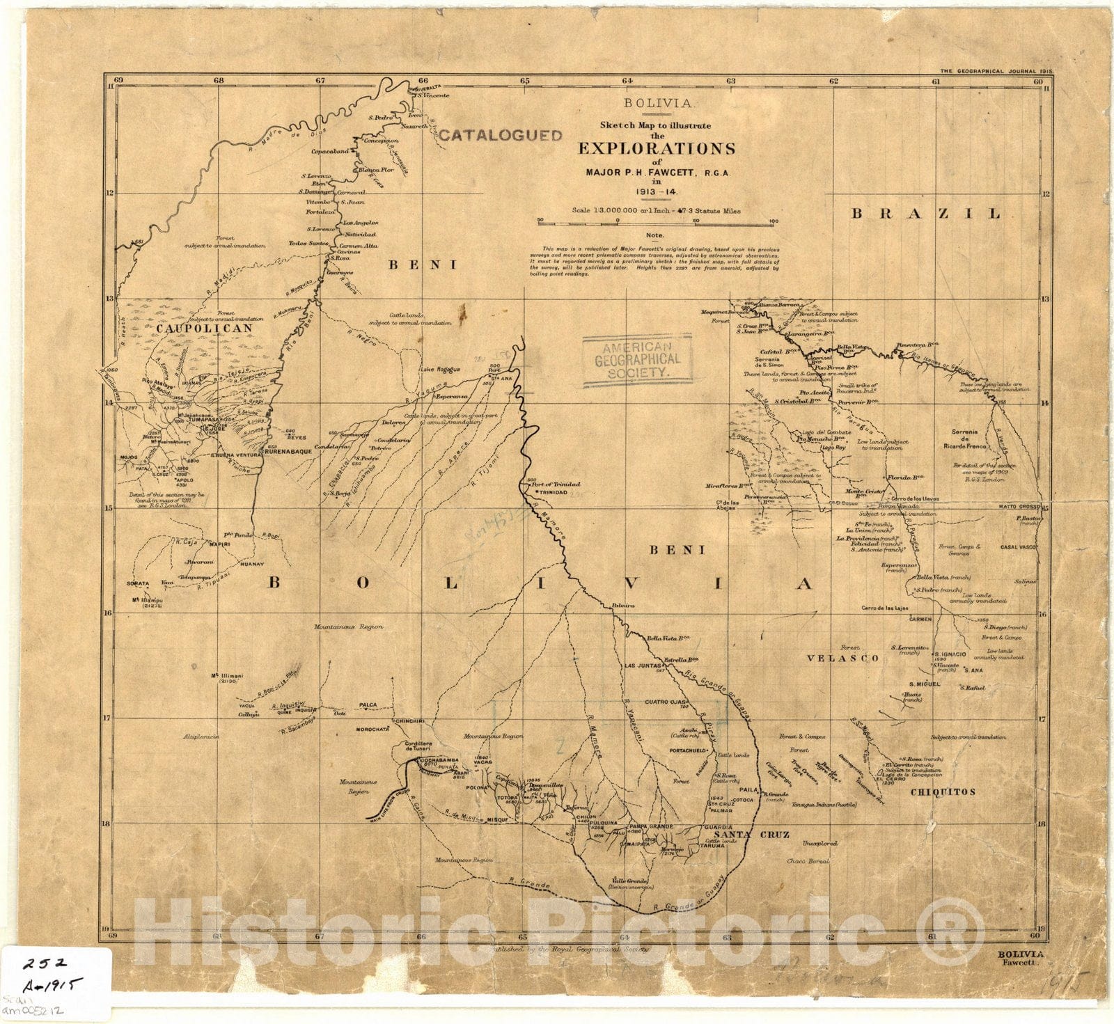 Map : Bolivia 1915, Bolivia : sketch map to illustrate the exploration ...