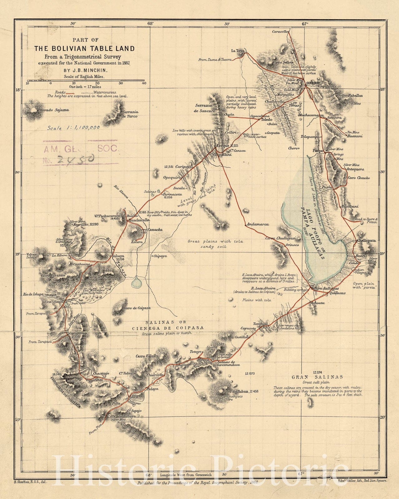 Map : Bolivia 1882, Part of the Bolivian table land , Antique Vintage ...