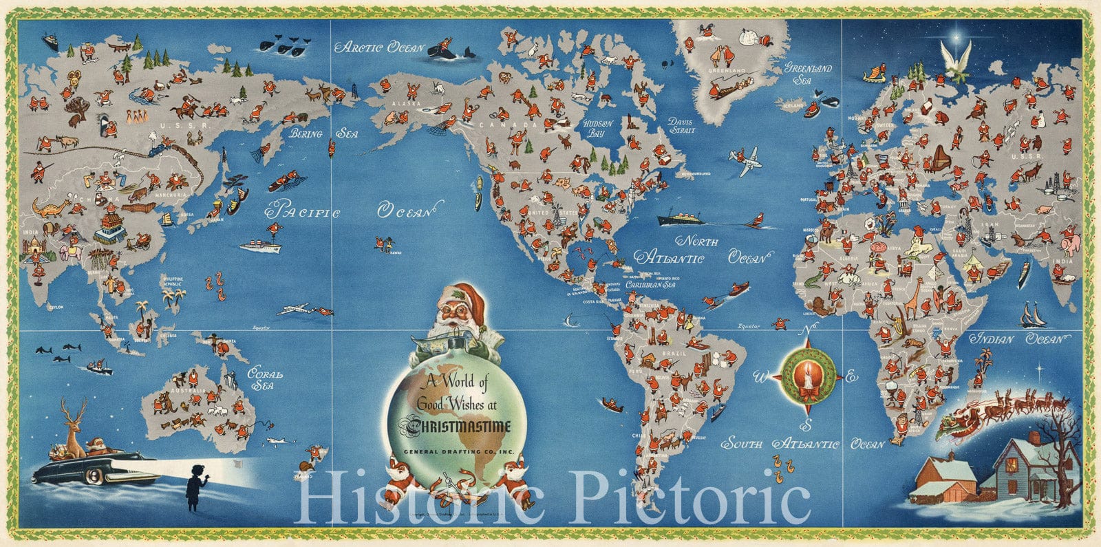 Map : A World of Good Wishes at Christmastime, Santa across the World ...