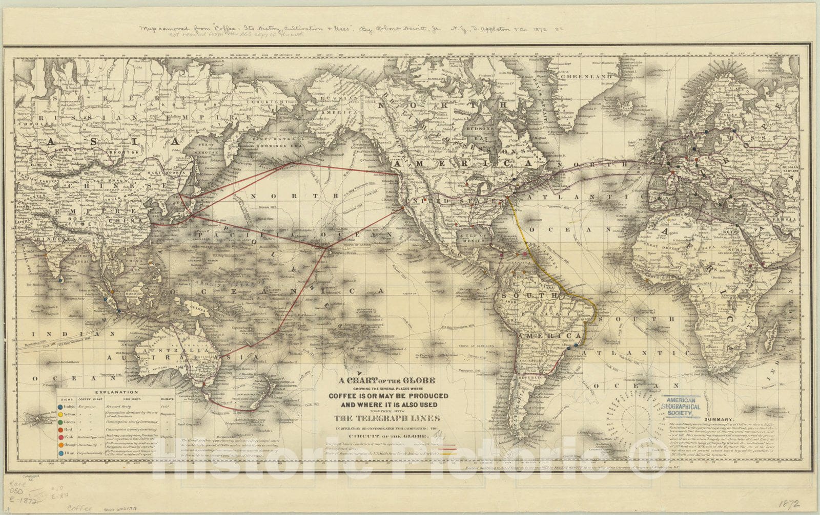 Map : World map 1872, Antique Vintage Reproduction – Historic Pictoric
