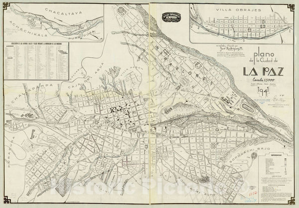 Map : La Paz, Bolivia 1941, Plano de la Ciudad de La Paz , Antique Vin ...