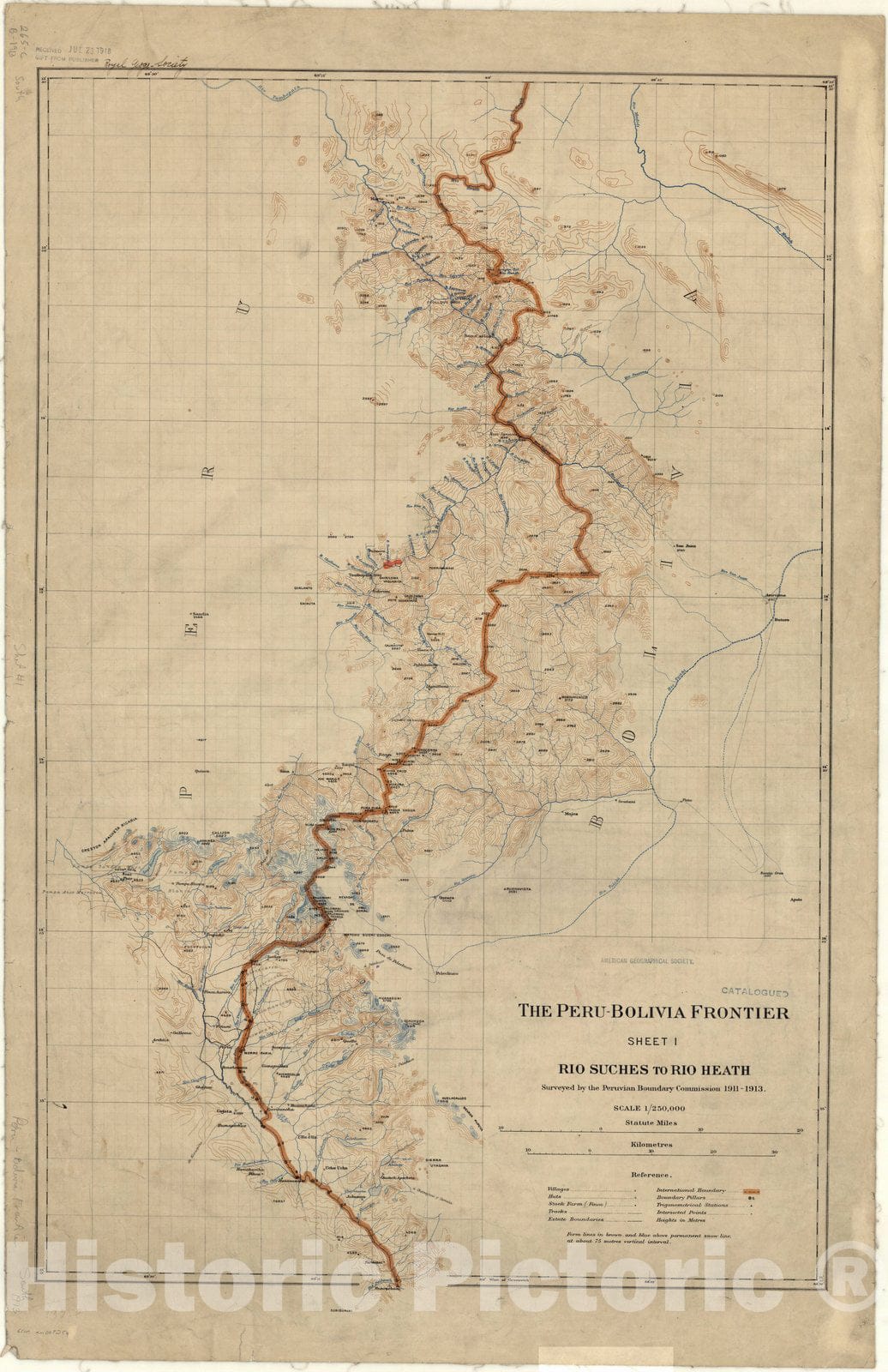 Map : Peru and Bolivia 1918, The Peru-Bolivia frontier , Antique Vinta ...