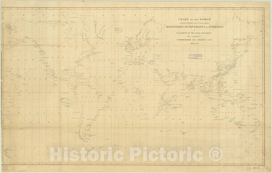 Map : World map 1854, Antique Vintage Reproduction – Historic Pictoric