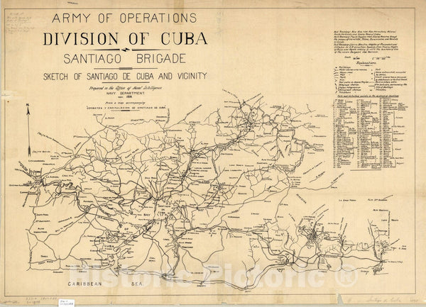 Map : Santiago, Cuba 1898, Army of Operations, Division of Cuba, Santi ...