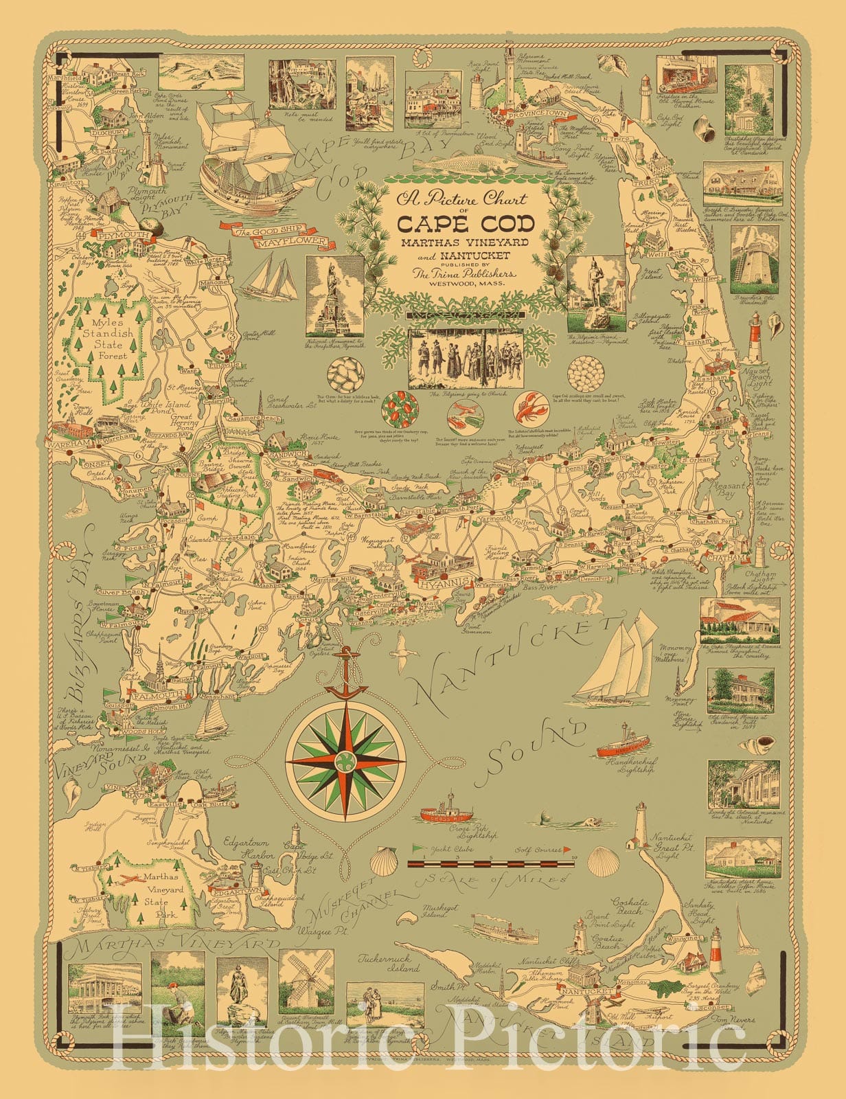 Map : Cape Cod, Mass. 1940, A picture chart of Cape Cod, Martha's Vine ...