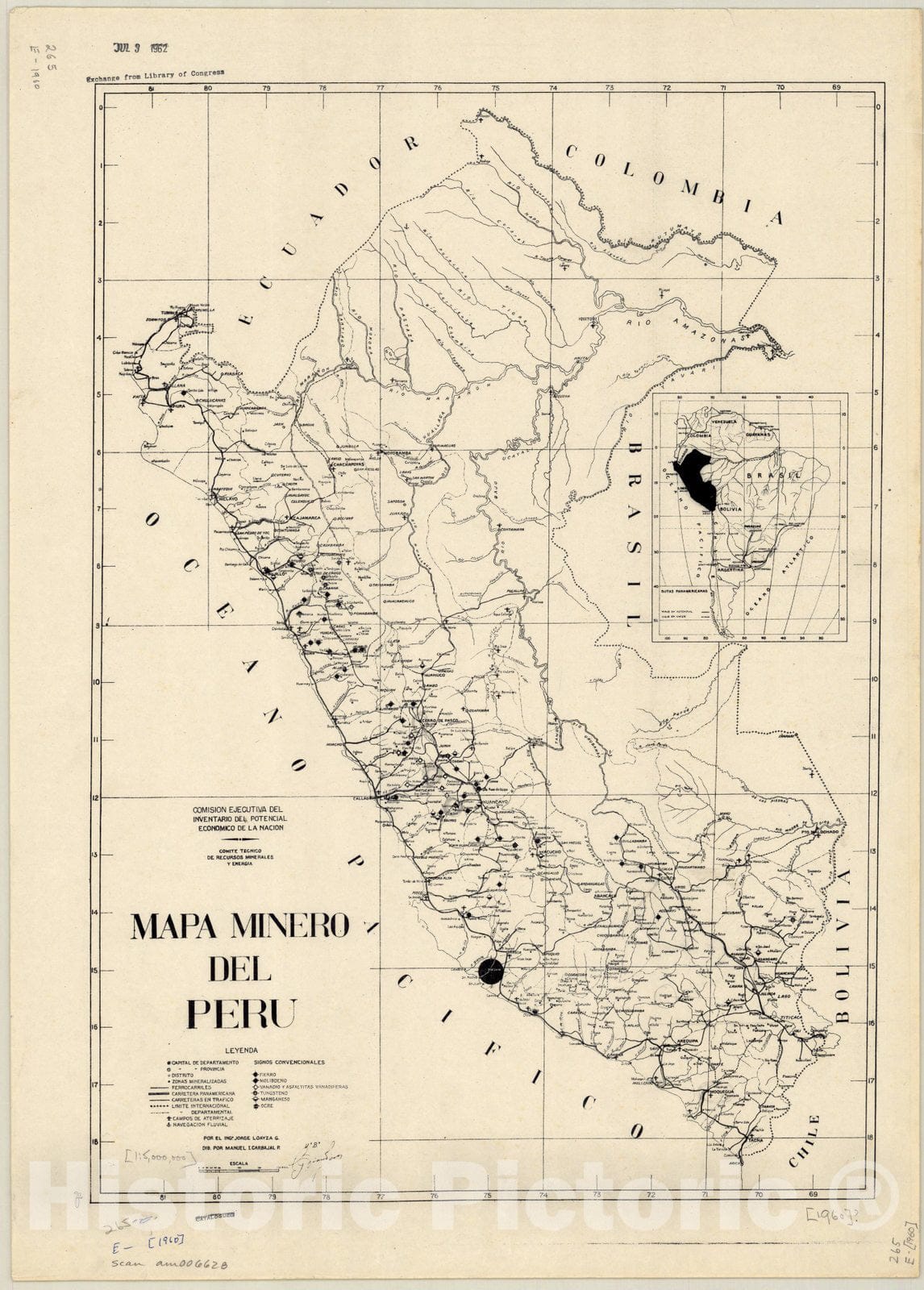 Map : Peru 1960 1, Mapa minero del Peru , Antique Vintage Reproduction ...