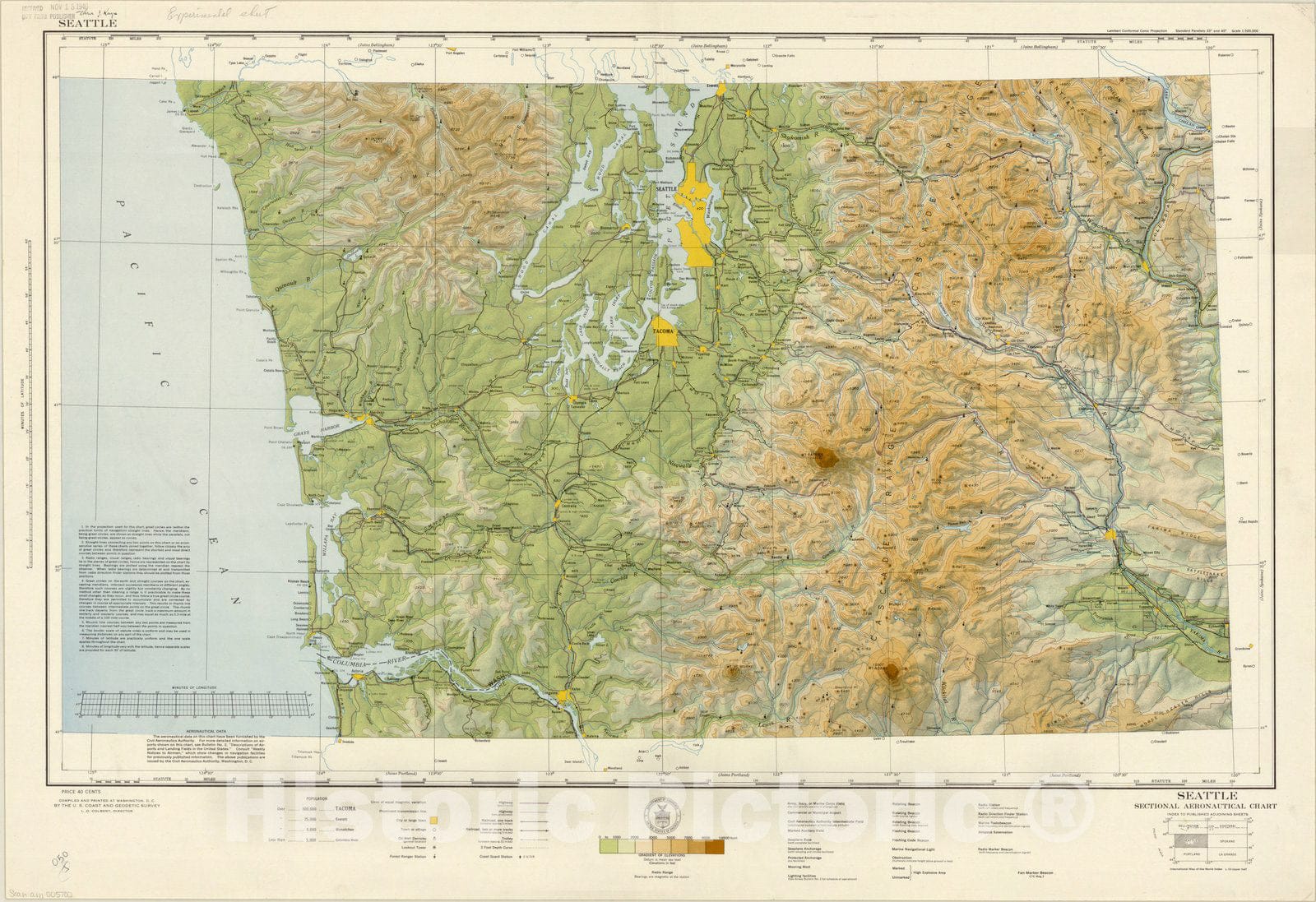 Map : Seattle, Washington 1940 1, Seattle sectional aeronautical chart ...