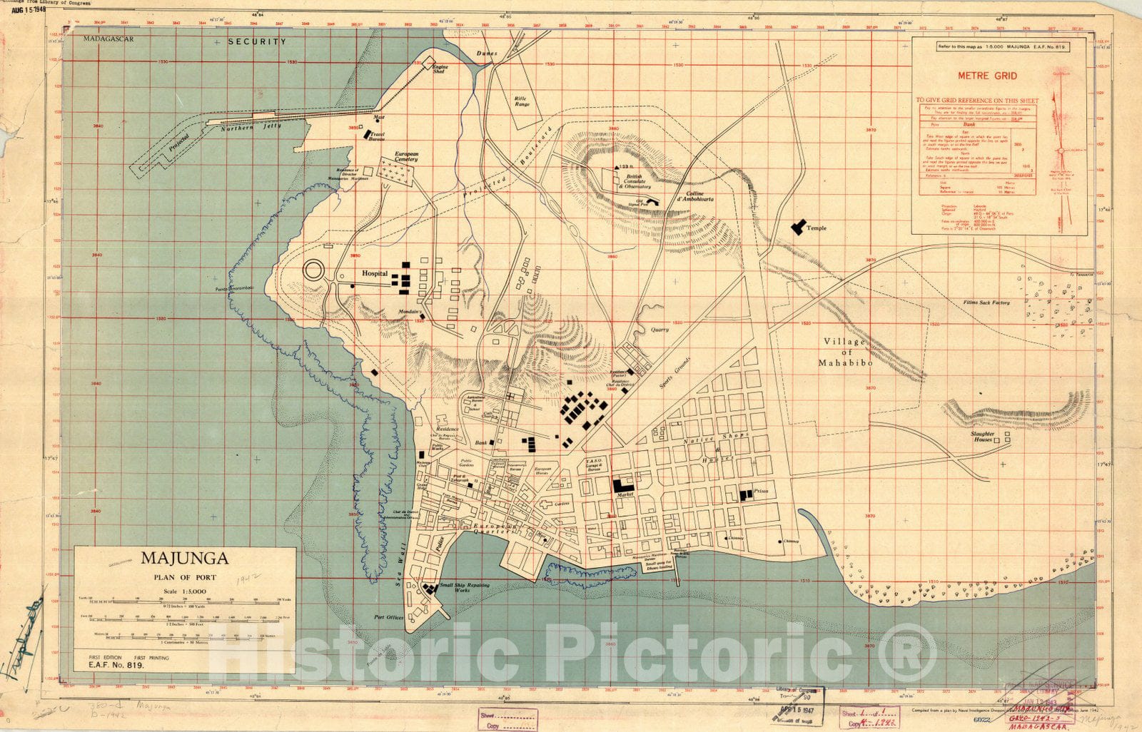 Map : Majunga, East Africa 1942, Majunga : plan of port , Antique Vint ...