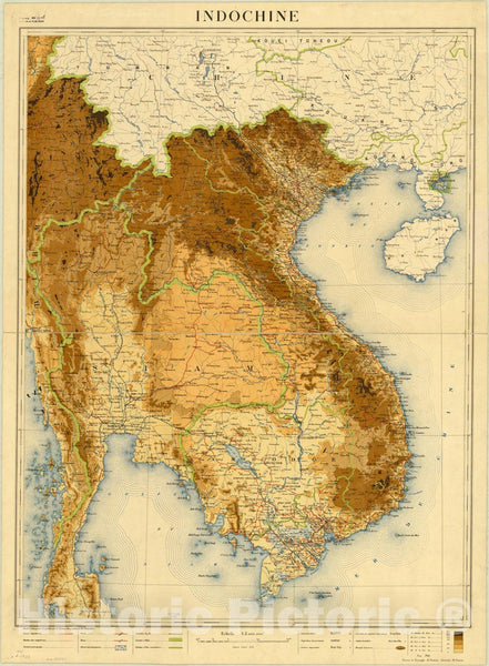 Map : Indochina 1928, Indochine , Antique Vintage Reproduction ...