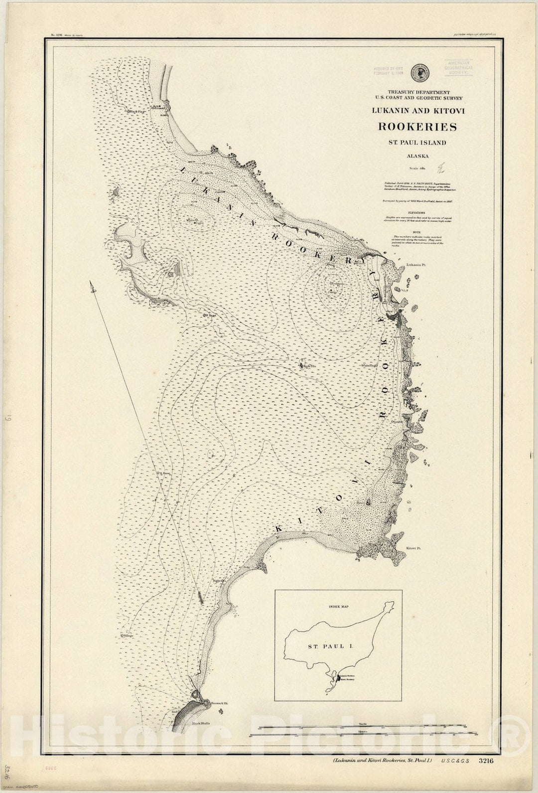 Map : St. Paul Island, Alaska 1898, Lukanin and Kitovi Rookeries, St ...