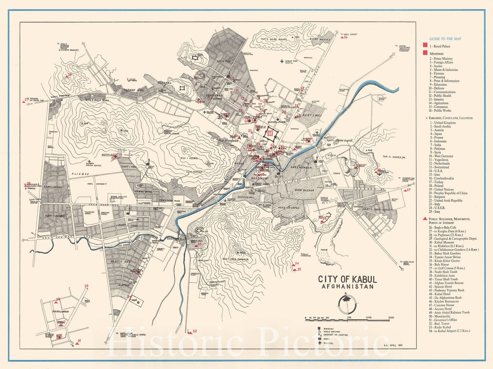 Map : Kabul, Afghanistan 1961, City of Kabul, Afghanistan, Antique Vin ...