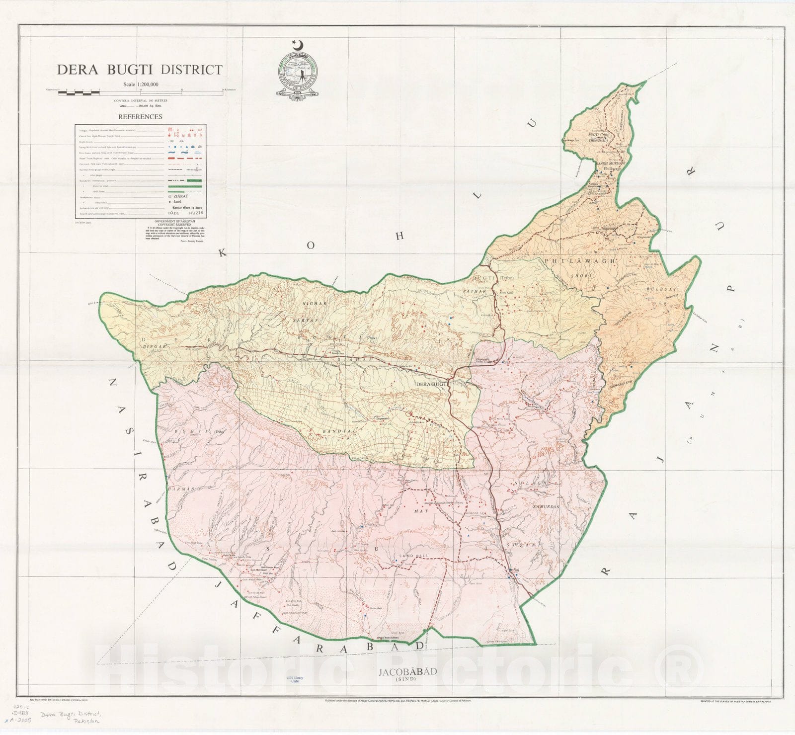 Map : Dera Bugti District, Pakistan , Dera Bugti District , Antique Vi ...
