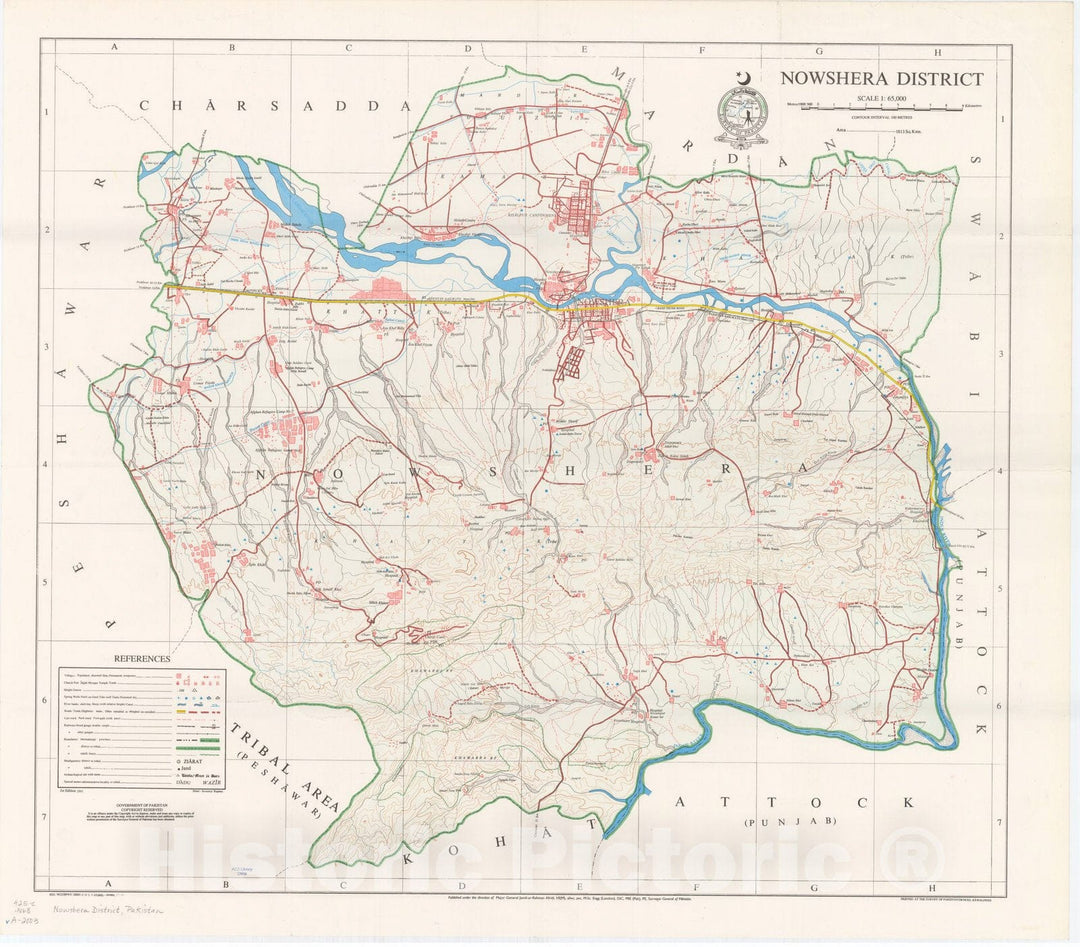 Map : Nowshera District, Pakistan 2003, Nowshera District , Antique Vi ...
