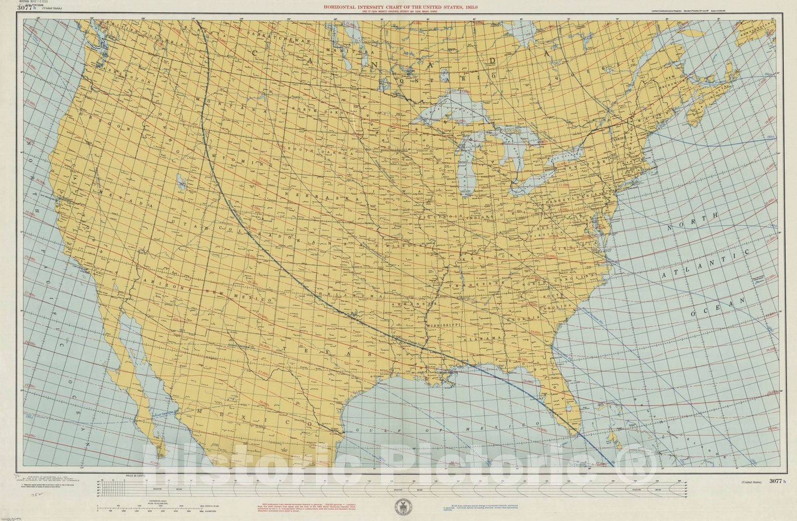 Map : United States 1955, Horizontal intensity chart of the United Sta ...
