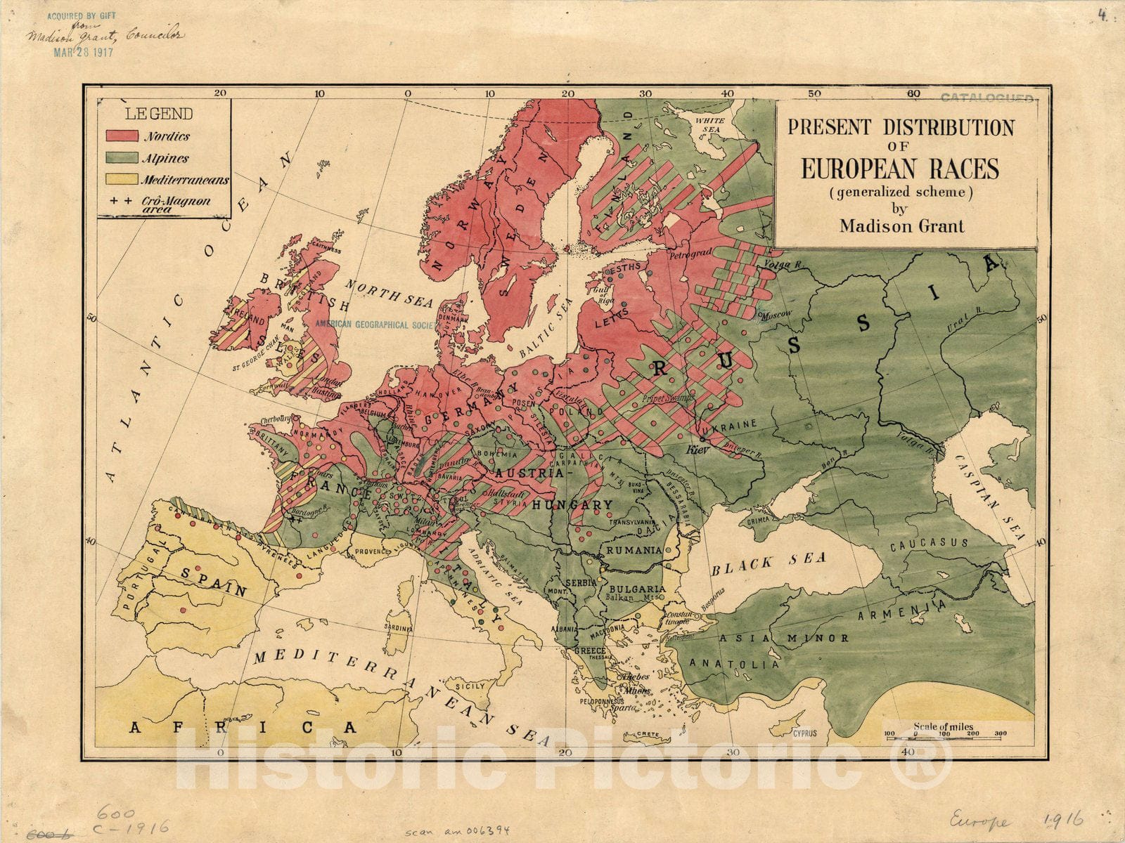 Map : Europe 1916, Present distribution of European races (generalized ...