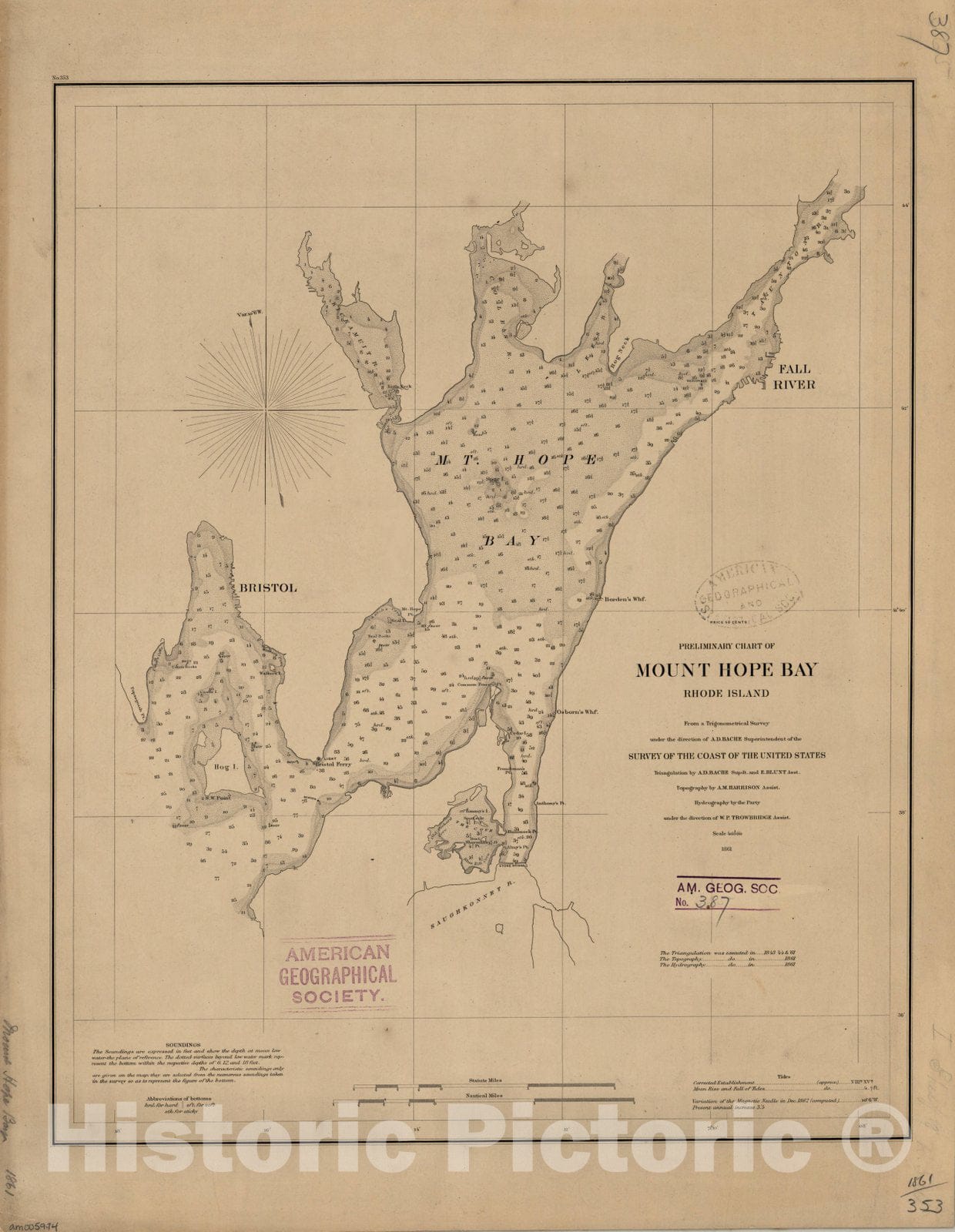 Map : Mount Hope, Rhode Island 1861, Preliminary chart of Mount Hope B ...