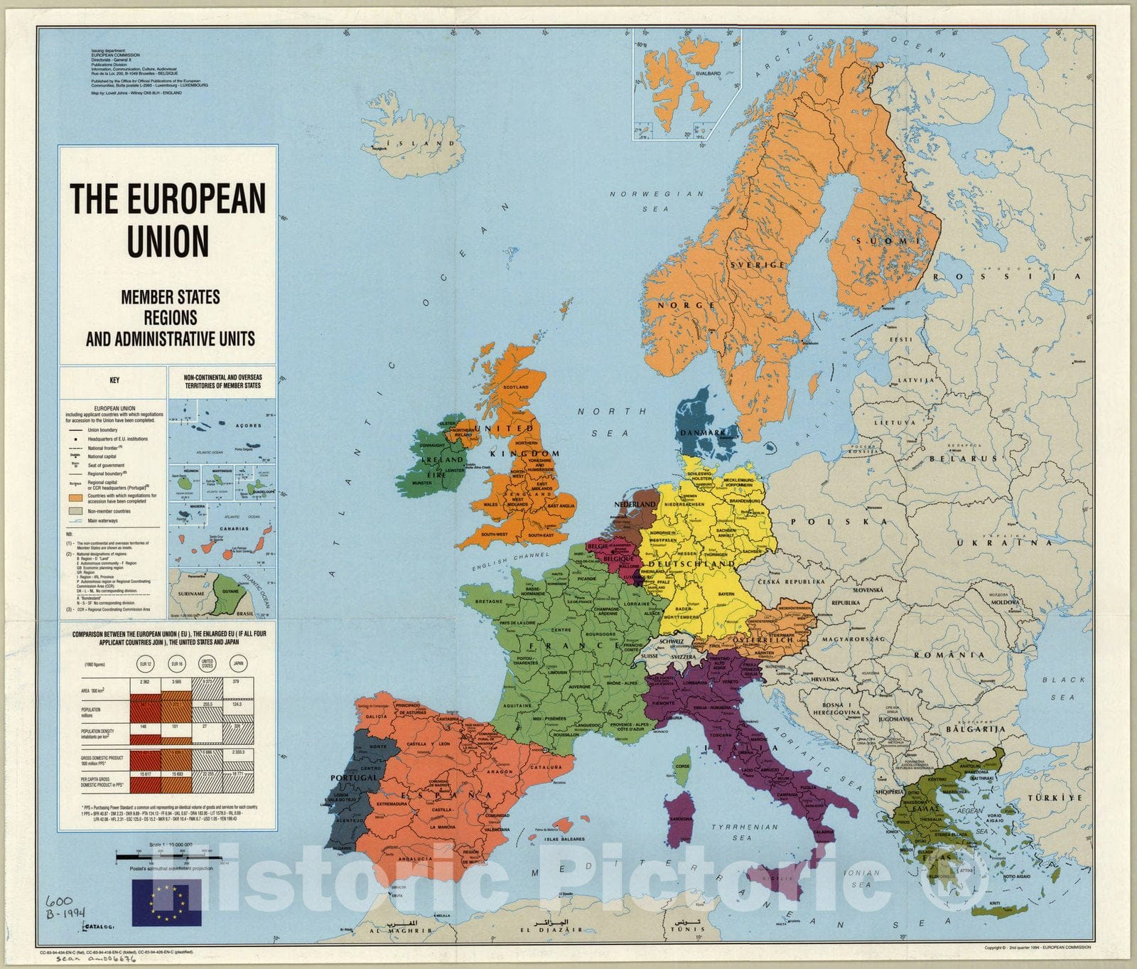 Map : Europe 1994, The European Union, member states, regions, and adm ...