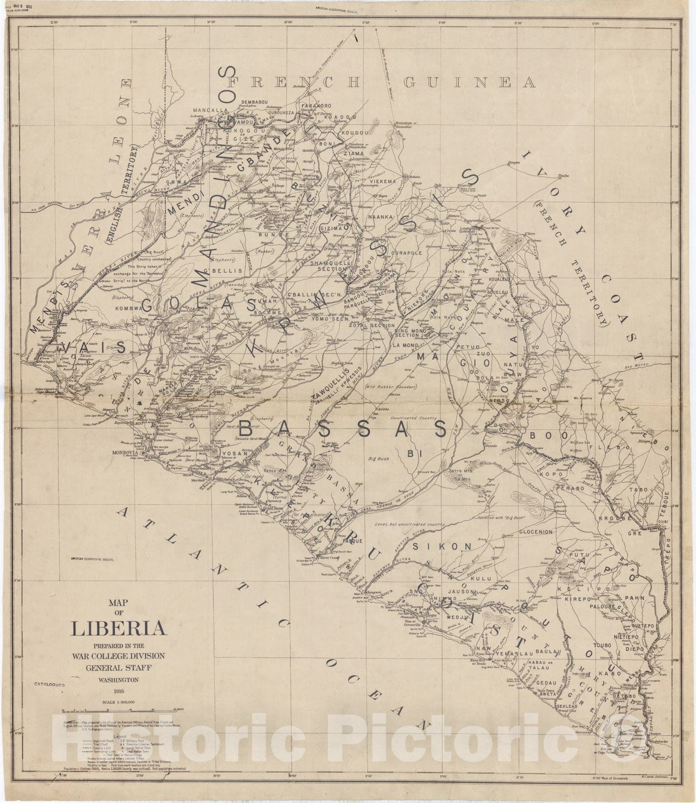 Map : Liberia 1916, Map of Liberia , Antique Vintage Reproduction ...