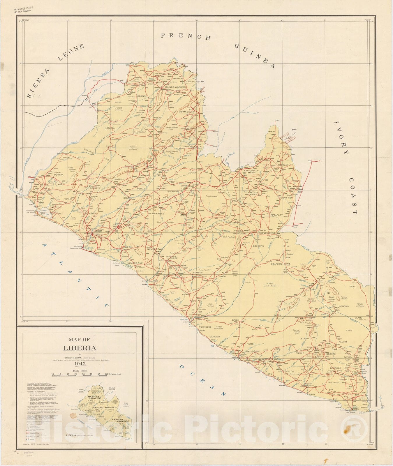 Map : Liberia 1947, Map of Liberia , Antique Vintage Reproduction ...