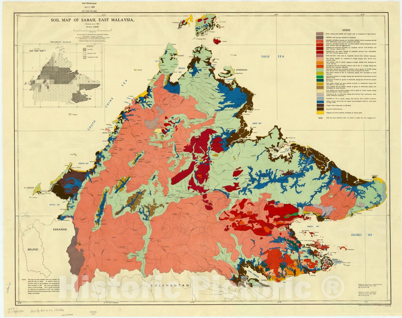 Map : Sabah, Malaysia 1966, Soil map of Sabah, East Malaysia. , Antiqu ...