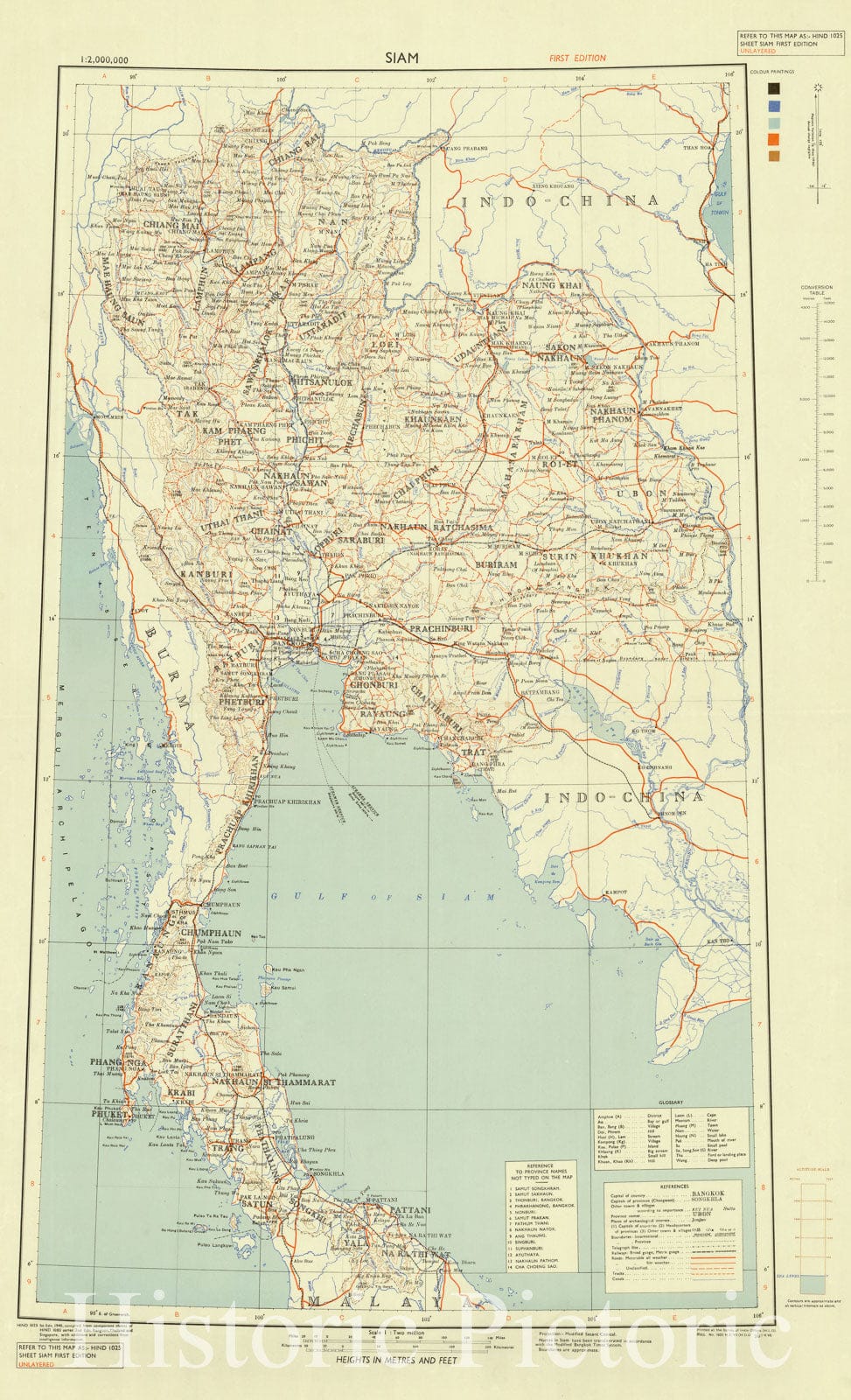 Map : Thailand 1946, Siam, Antique Vintage Reproduction – Historic Pictoric