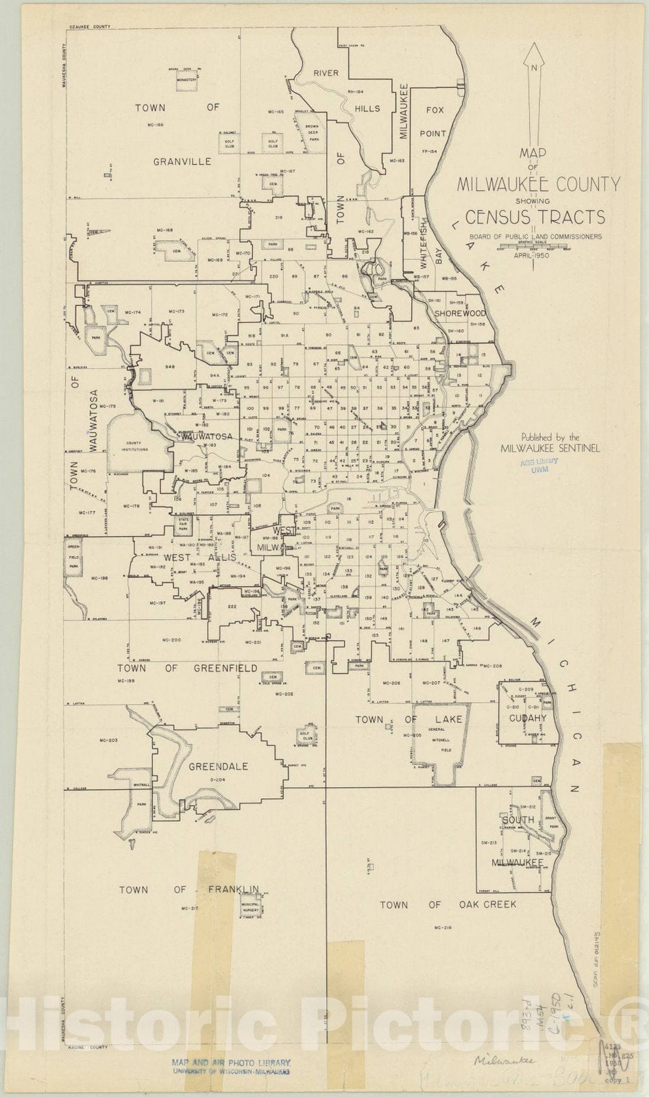 Map : Milwaukee County, Wisconsin 1950, Map of Milwaukee County showin ...
