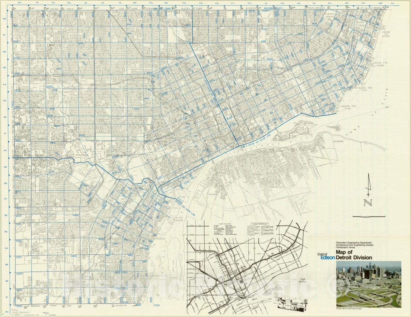Map : Detroit, Michigan 1980, Map of Detroit division , Antique Vintag ...