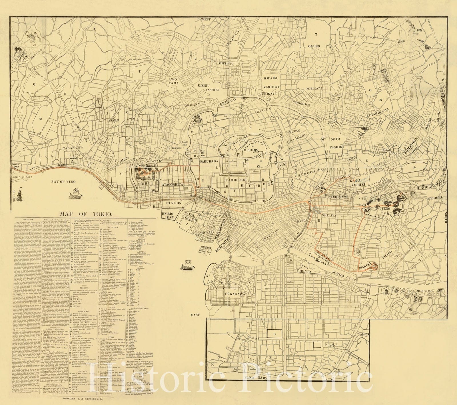 Map : Tokyo, Japan 1875 2, Map of Tokio, Antique Vintage Reproduction ...
