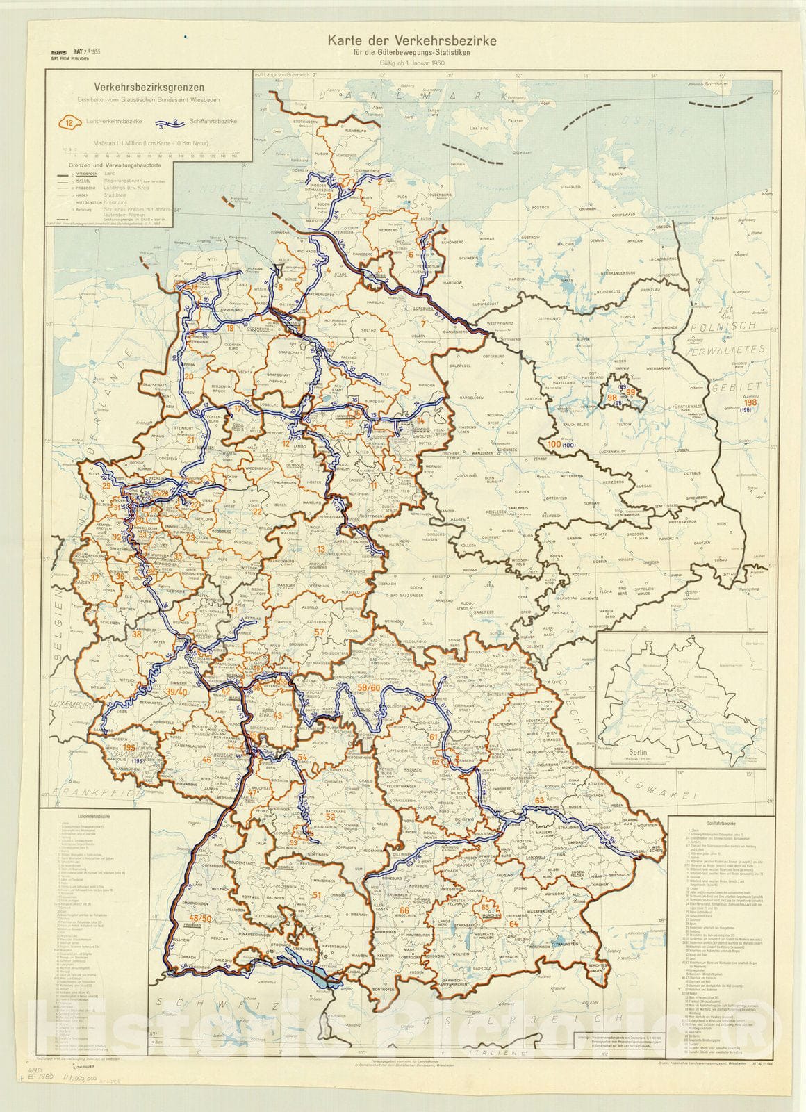 Map : Germany 1950, Karte der Verkehrsbezirke fur die Guterbewegungs-S ...