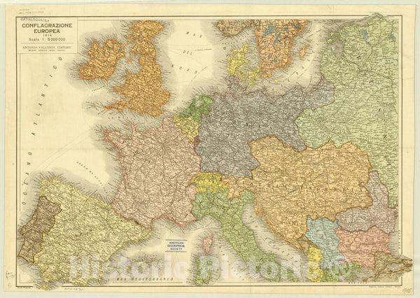 Map : Europe 1915, La conflagrazione europea 1914, Antique Vintage Rep ...