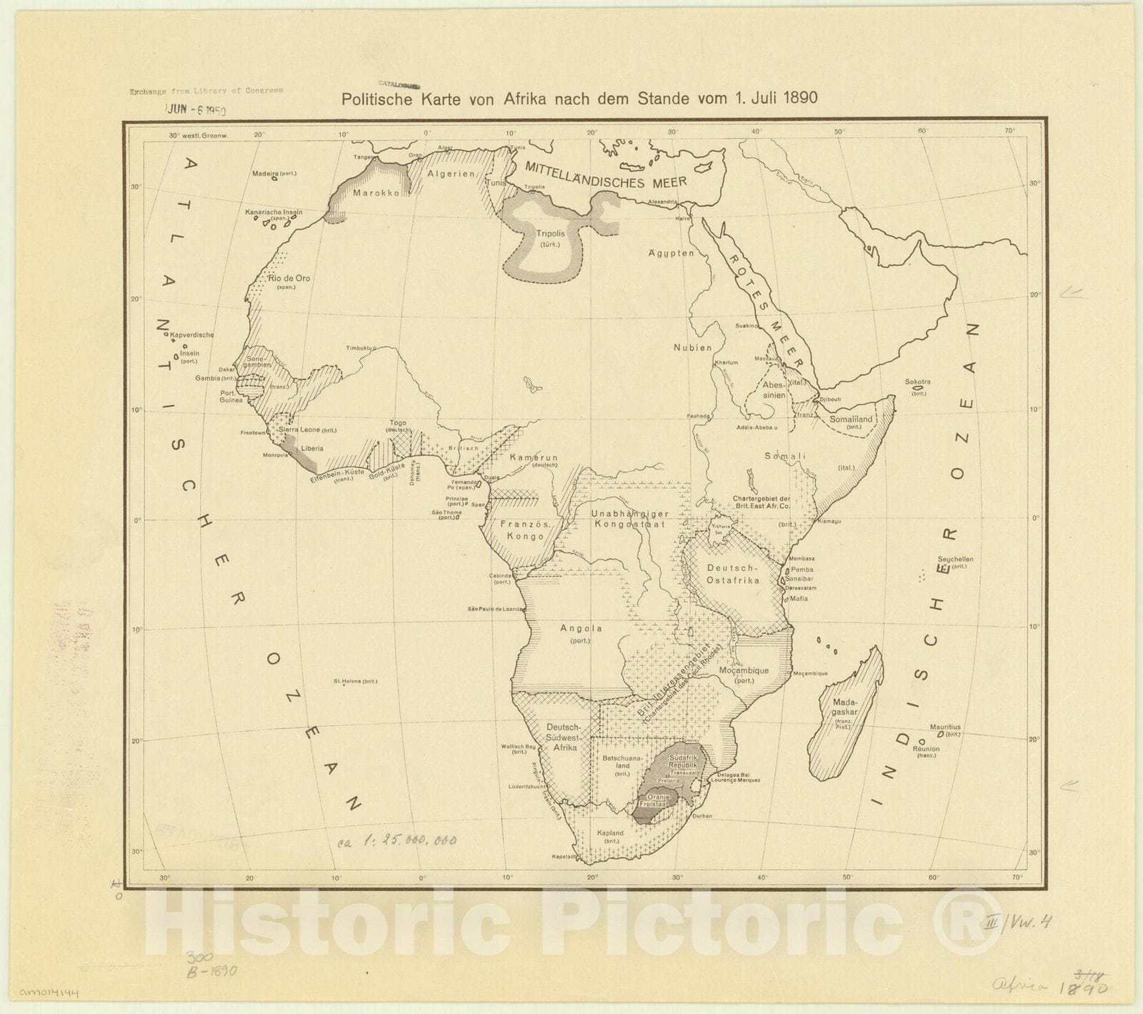 Map : Africa 1890, Politische Karte von Afrika nach dem Stande vom 1 ...