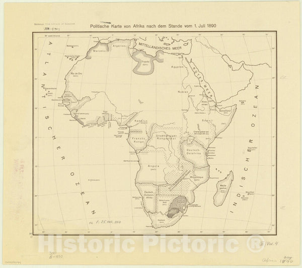 Map : Africa 1890, Politische Karte von Afrika nach dem Stande vom 1 ...