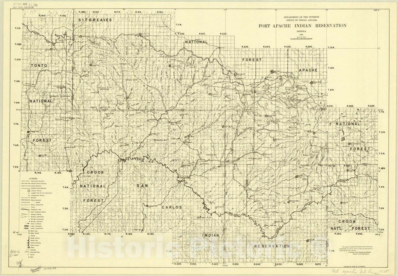 Map : Arizona 1938, Fort Apache Indian Reservation, Arizona : 1938 , A ...