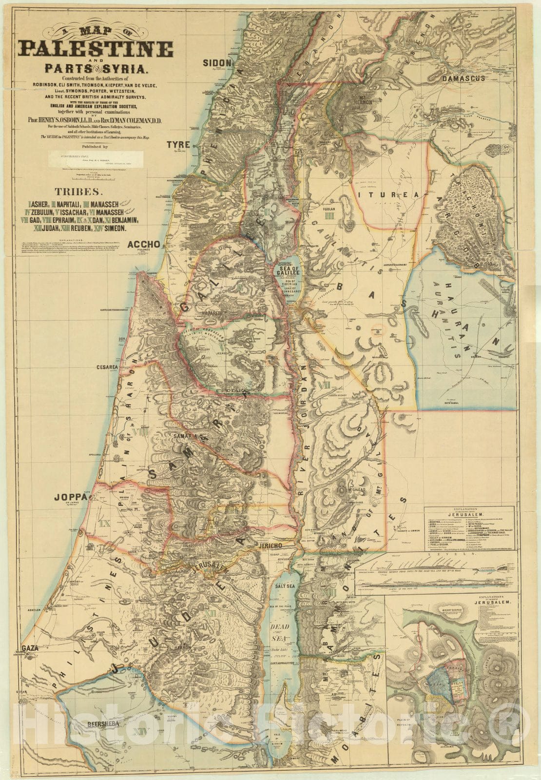 Map : Palestine 1875, A map of Palestine and parts of Syria , Antique ...
