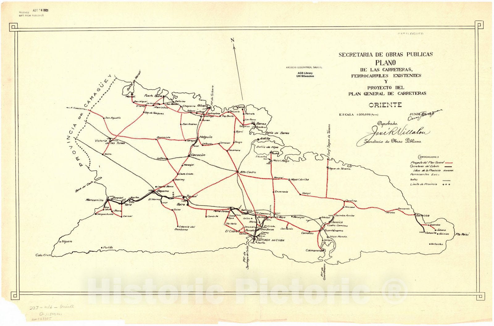 Map : Cuba 1917 3, Plano de las carreteras, ferrocarriles existentes y ...